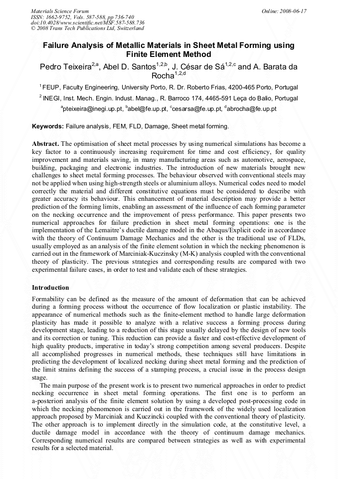 Failure Analysis of Metallic Materials in Sheet Metal Forming Using ...