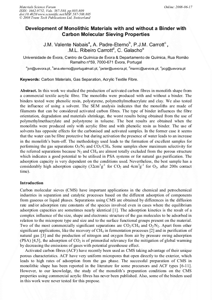 Development of Monolithic Materials with and without a Binder with ...