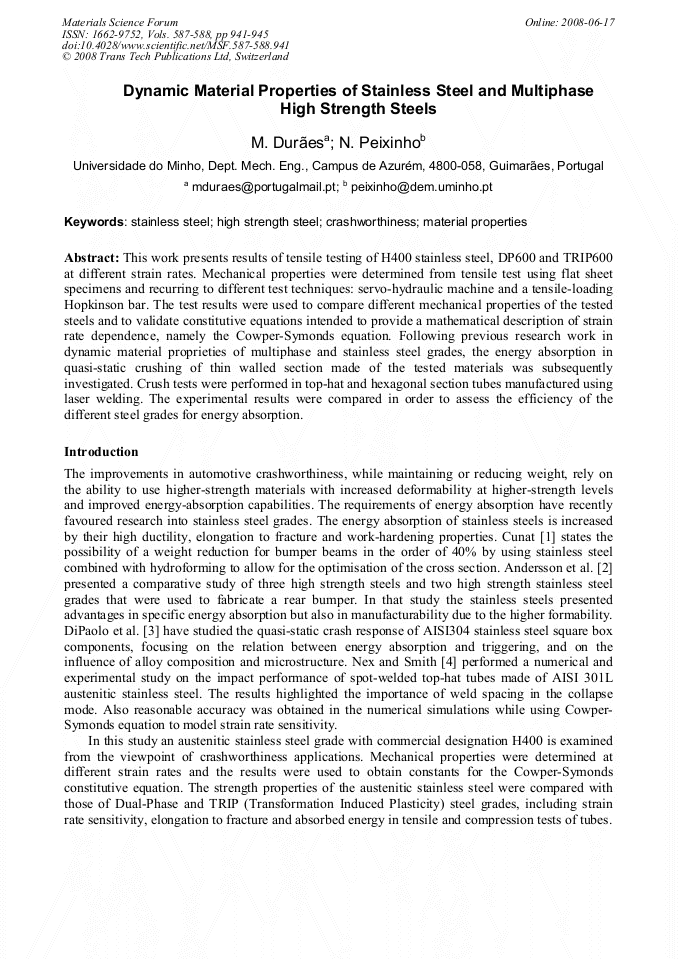 Dynamic Material Properties of Stainless Steel and Multiphase High ...