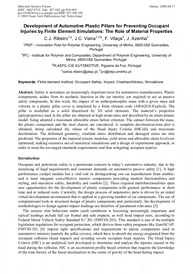 Development of Automotive Plastic Pillars for Preventing Occupant ...