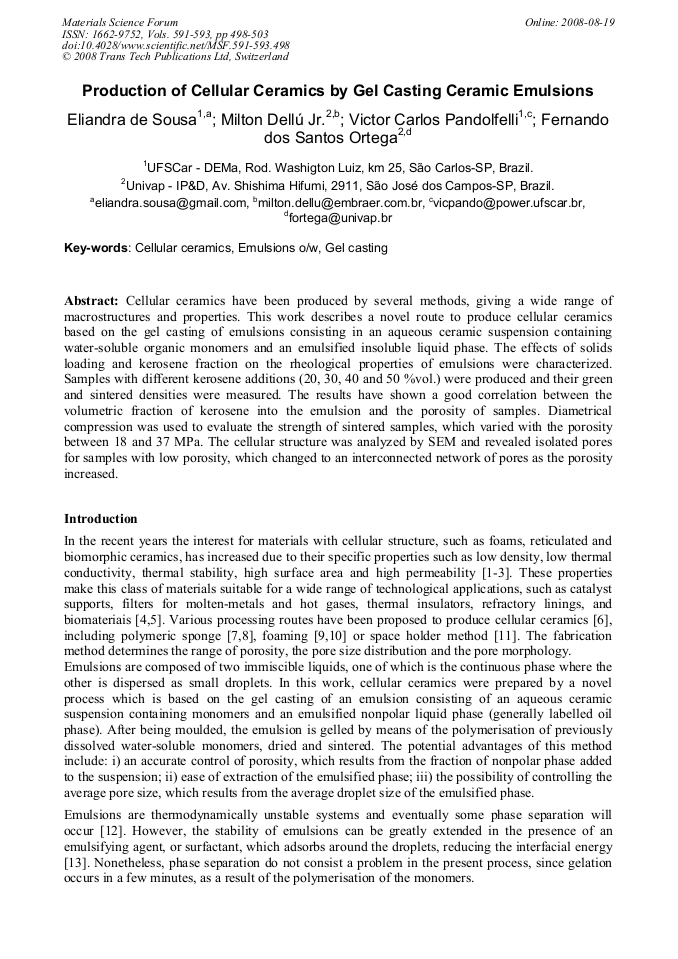 Production of Cellular Ceramics by Gel Casting Ceramic Emulsions ...