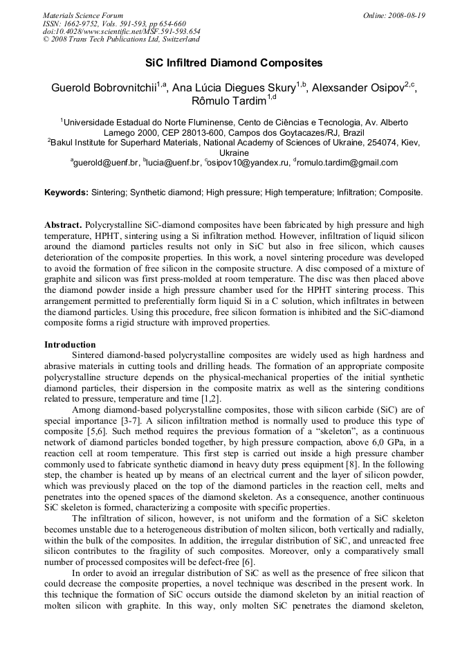 SiC Infiltred Diamond Composites | Scientific.Net