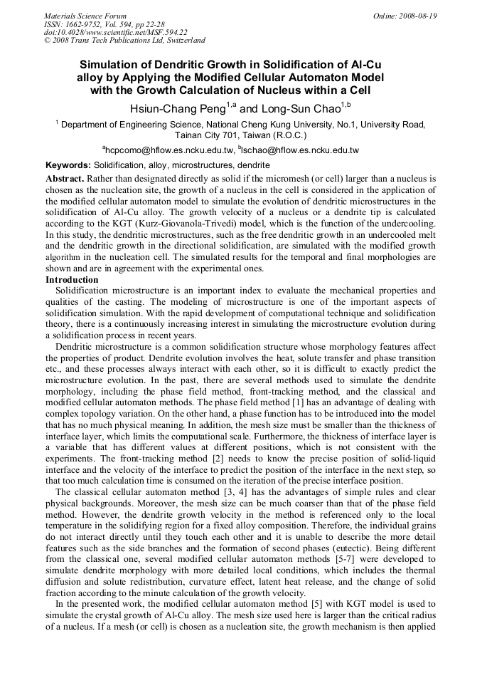 Simulation of Dendritic Growth in Solidification of Al-Cu Alloy by ...