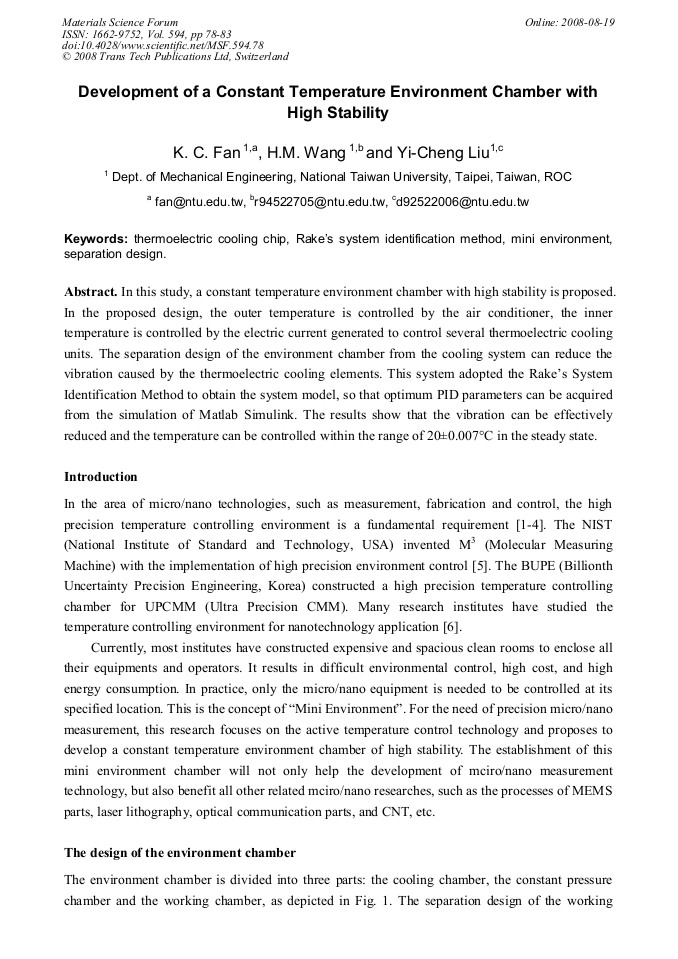 Development of a Constant Temperature Environment Chamber with High ...