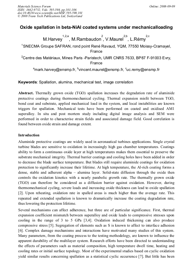 Oxide Spallation in Beta-NiAl Coated Systems under Mechanicalloading ...