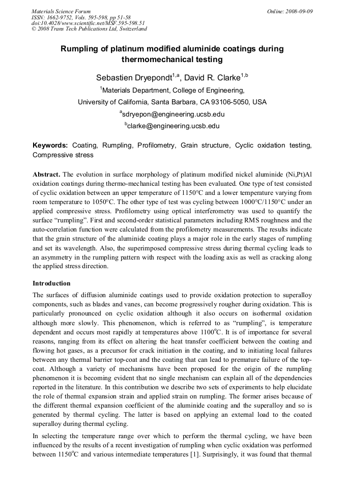 Rumpling of Platinum Modified Aluminide Coatings during ...