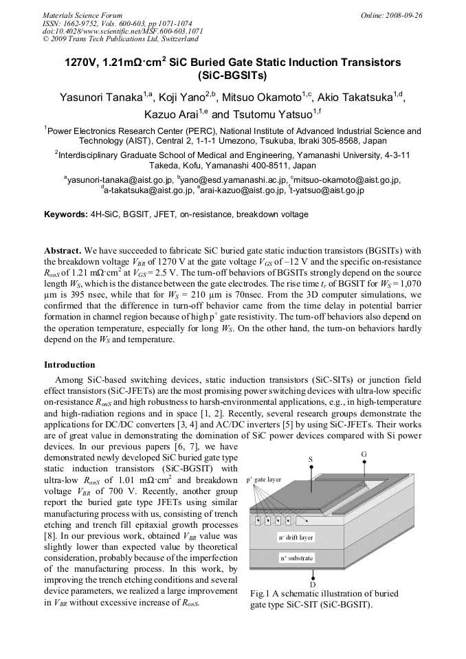 1270V, 1.21mΩ·cm2 SiC Buried Gate Static Induction Transistors (SiC ...