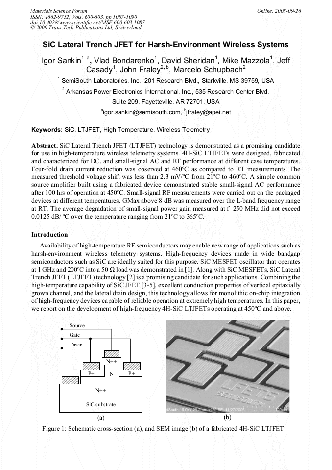 SiC Lateral Trench JFET for Harsh-Environment Wireless Systems ...