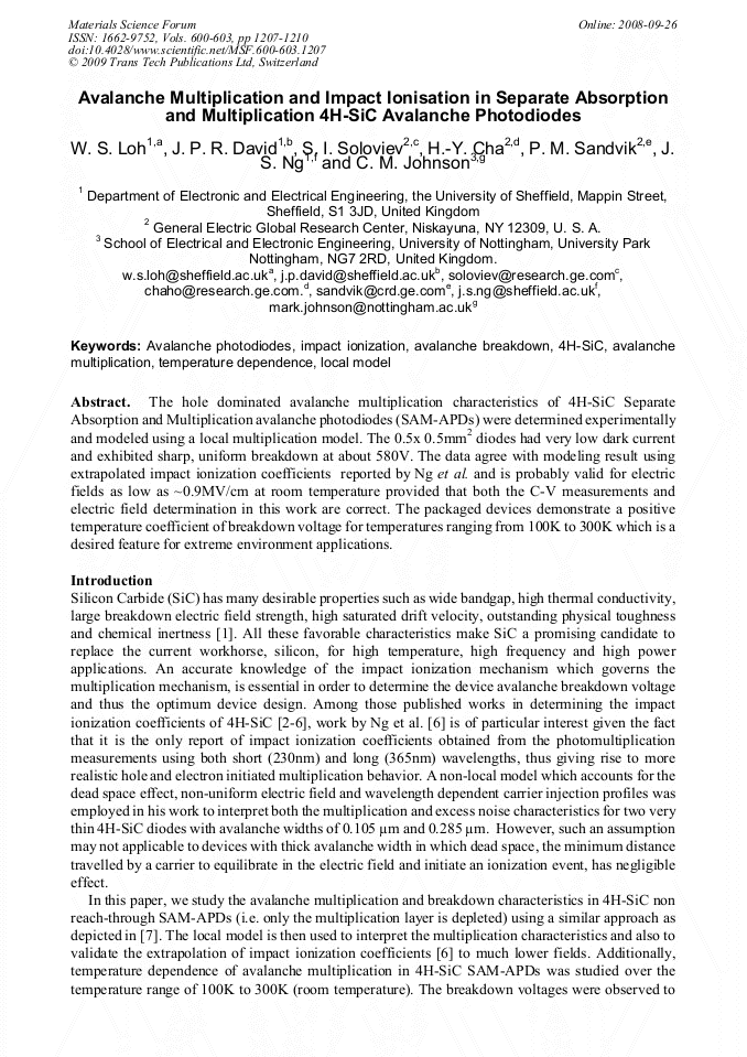 Avalanche Multiplication and Impact Ionisation in Separate Absorption ...
