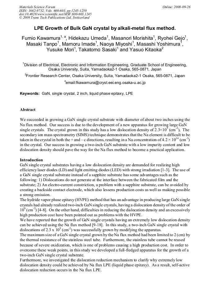 LPE Growth of Bulk GaN Crystal by Alkali-Metal Flux Method | Scientific.Net