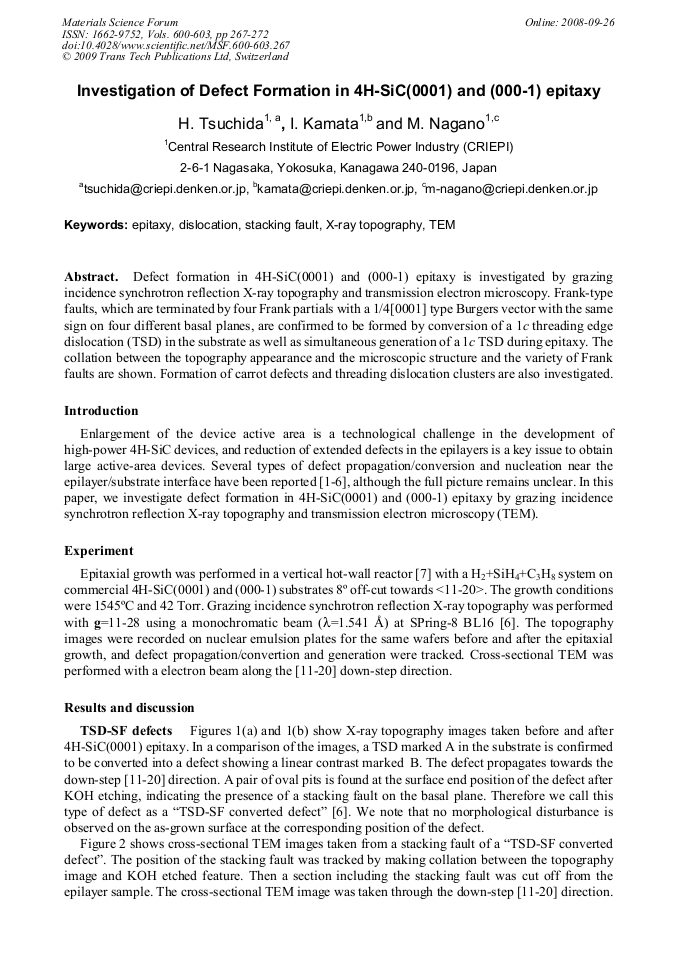 Investigation of Defect Formation in 4H-SiC(0001) and (000-1) Epitaxy ...