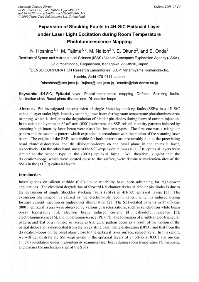 Expansion of Stacking Faults in 4H-SiC Epitaxial Layer under Laser ...