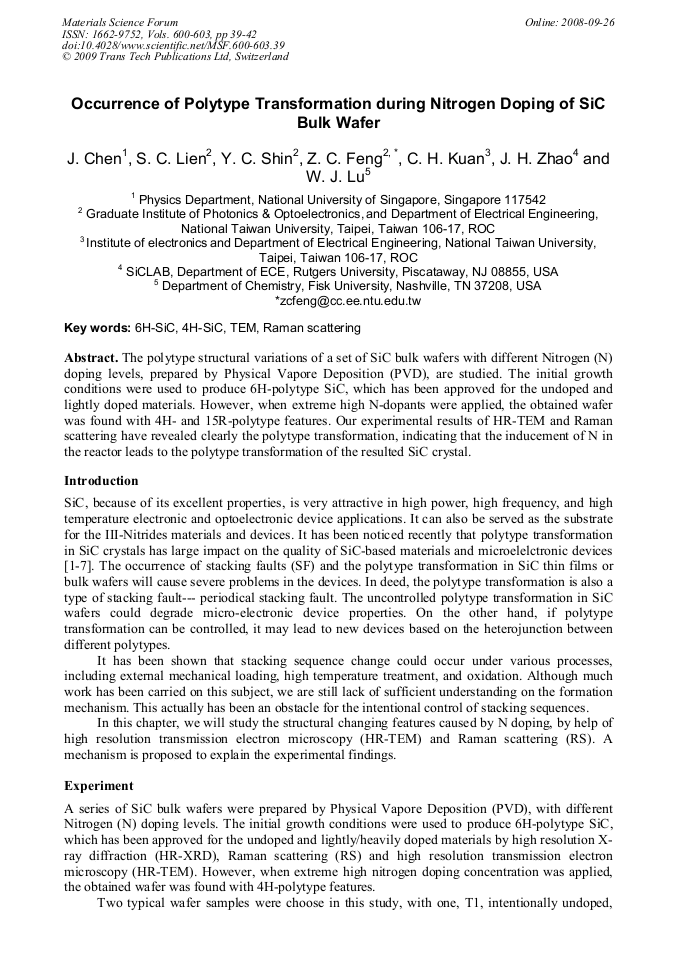 Occurrence of Polytype Transformation during Nitrogen Doping of SiC ...