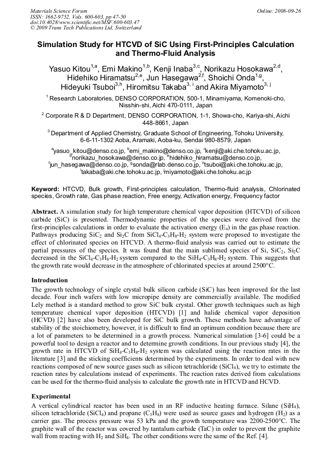 Simulation Study for HTCVD of SiC Using First-Principles Calculation ...