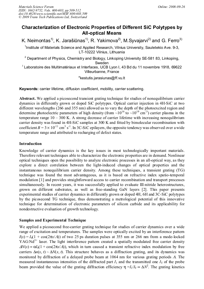 Characterization of Electronic Properties of Different SiC Polytypes by ...