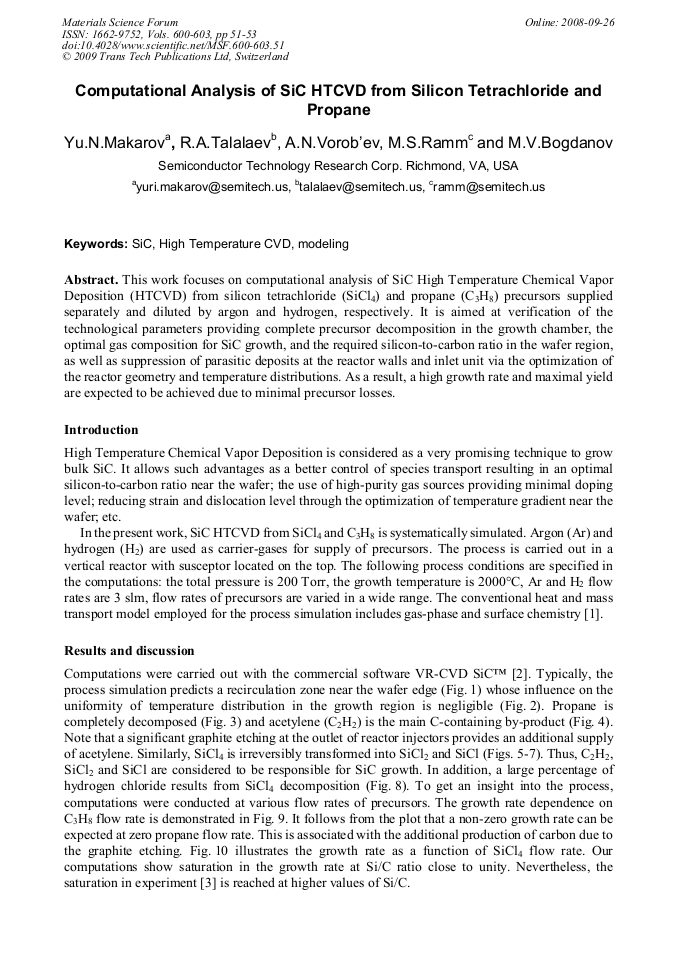 Computational Analysis of SiC HTCVD from Silicon Tetrachloride and ...
