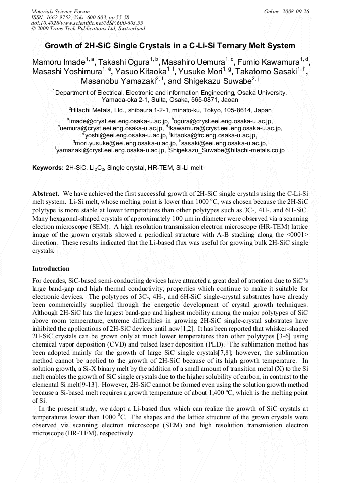 Growth of 2H-SiC Single Crystals in a C-Li-Si Ternary Melt System ...