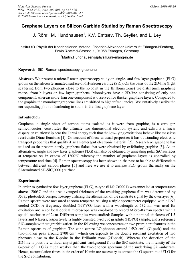 Graphene Layers on Silicon Carbide Studied by Raman Spectroscopy ...