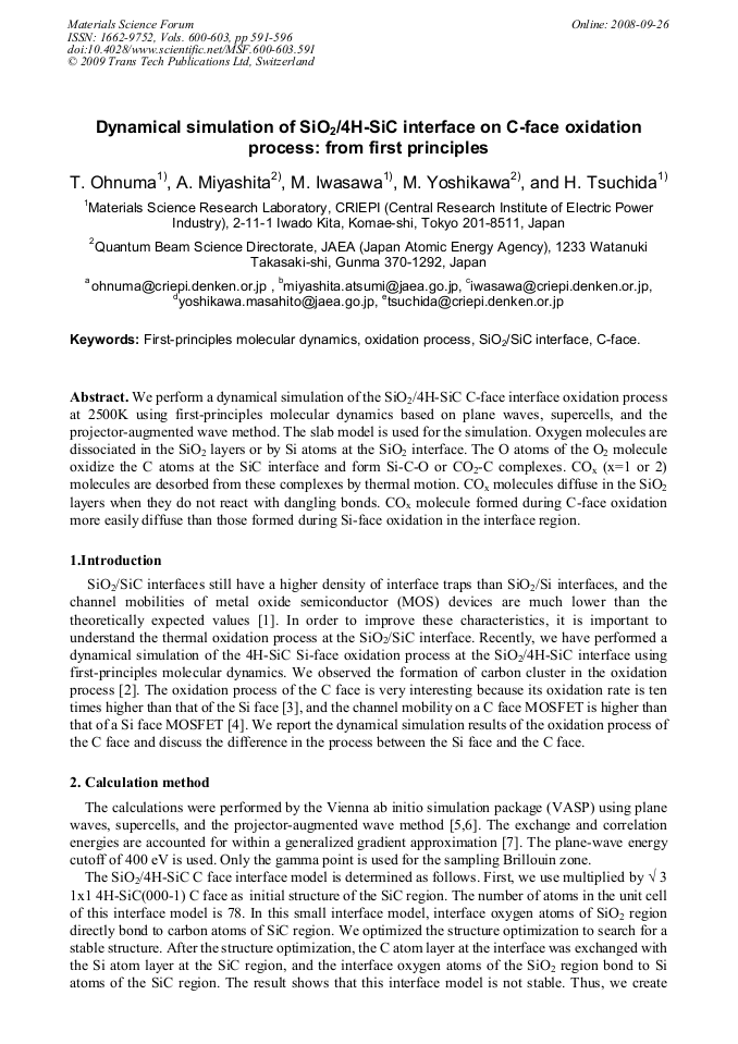 Dynamical Simulation of SiO2/4H-SiC Interface on C-Face Oxidation ...