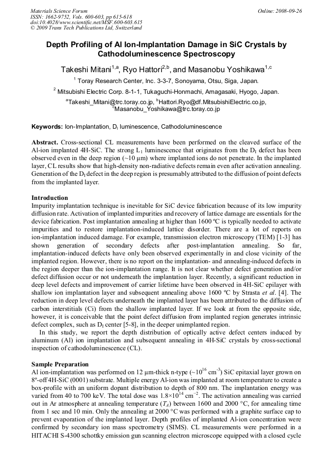 Depth Profiling of Al Ion-Implantation Damage in SiC Crystals by ...