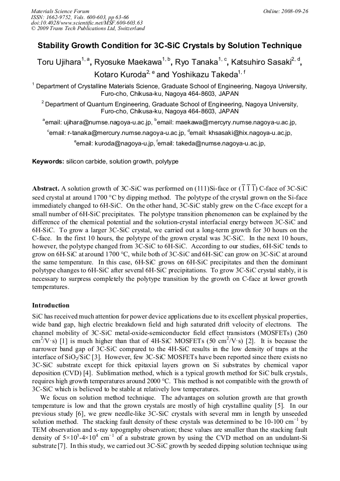 Stability Growth Condition for 3C-SiC Crystals by Solution Technique | Scientific.Net