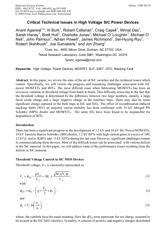 Critical Technical Issues in High Voltage SiC Power Devices ...