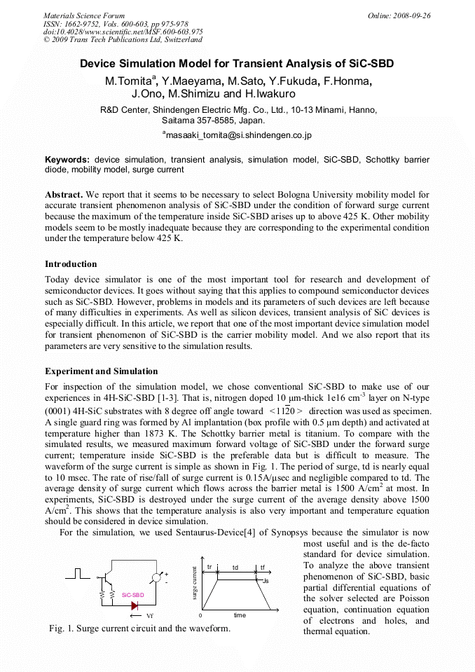 Device Simulation Model for Transient Analysis of SiC-SBD | Scientific.Net