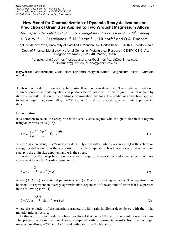 New Model for Characterization of Dynamic Recrystallization and Prediction of Grain Size Applied ...