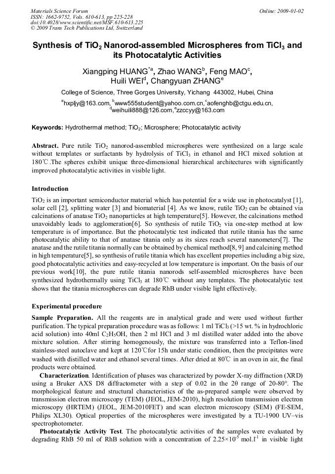 Synthesis of TiO2 Nanorod-Assembled Microspheres from TiCl3 and its ...