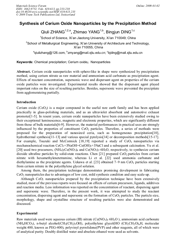 Synthesis of Cerium Oxide Nanoparticles by the Precipitation Method ...