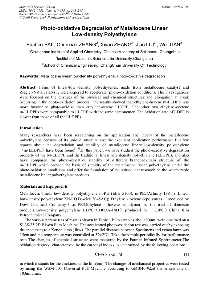 Photo-Oxidative Degradation of Metallocene Linear Low-Density ...