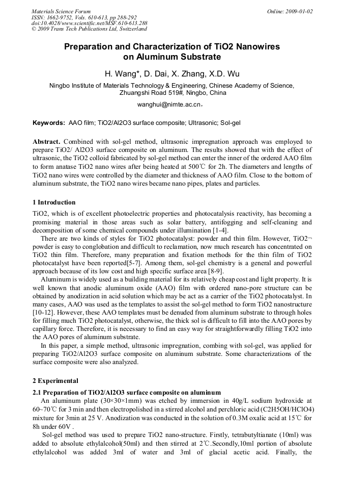 Preparation and Characterization of TiO2 Nanowires on Aluminum ...