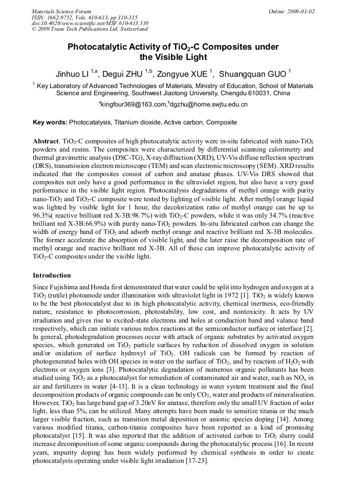 Photocatalytic Activity of TiO2-C Composites under the Visible Light ...