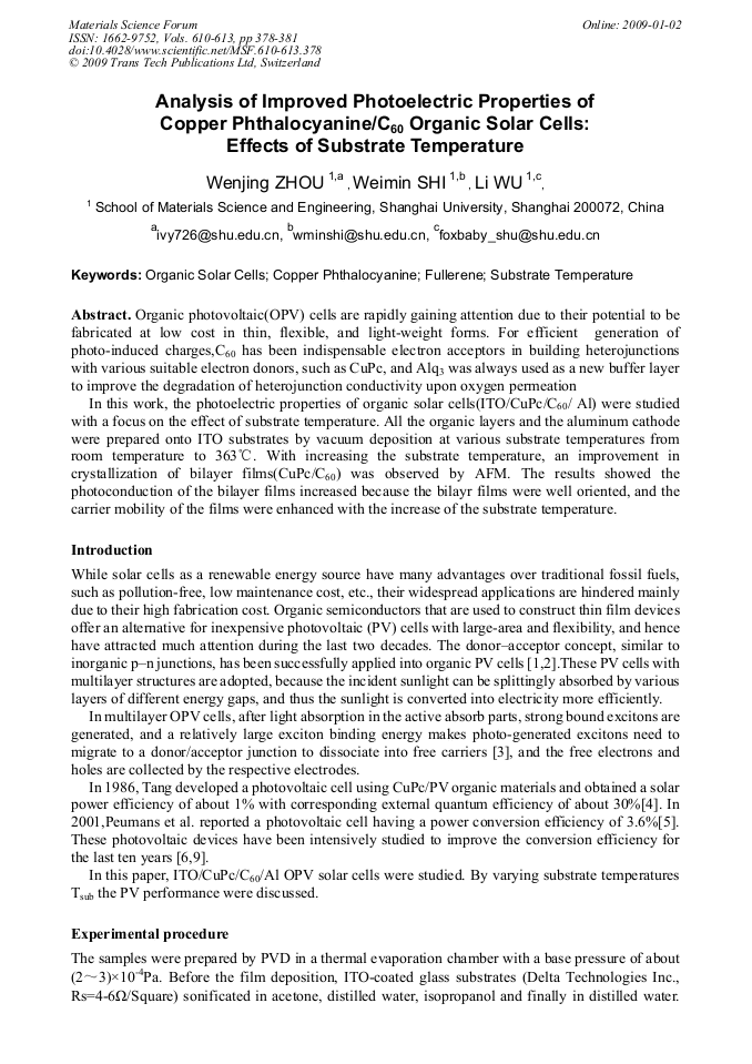 Analysis of Improved Photoelectric Properties of Copper Phthalocyanine ...