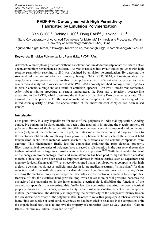 PVDF-PAn Co-Polymer with High Permittivity Fabricated by Emulsion ...
