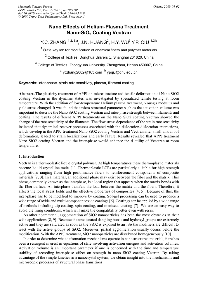 Nano Effects of Helium-Plasma Treatment Nano-SiO2 Coating Vectran ...