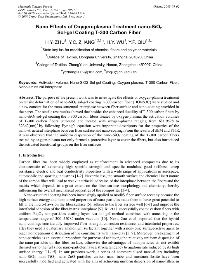 Nano Effects of Oxygen-Plasma Treatment Nano-SiO2 Sol-Gel Coating T-300 ...