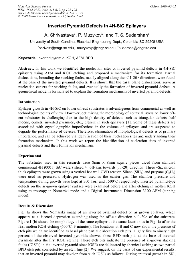 Inverted Pyramid Defects in 4H-SiC Epilayers | Scientific.Net