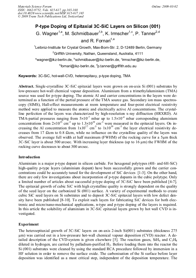 P-Type Doping of Epitaxial 3C-SiC Layers on Silicon (001) | Scientific.Net