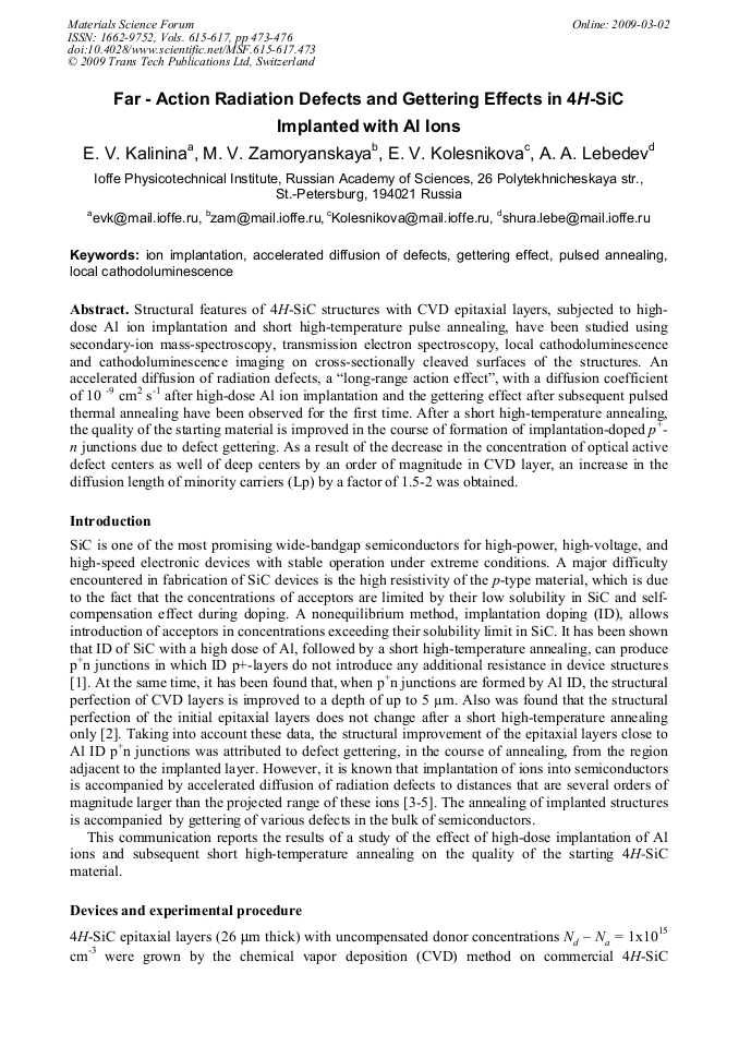 Far-Action Radiation Defects and Gettering Effects in 4H-SiC Implanted ...