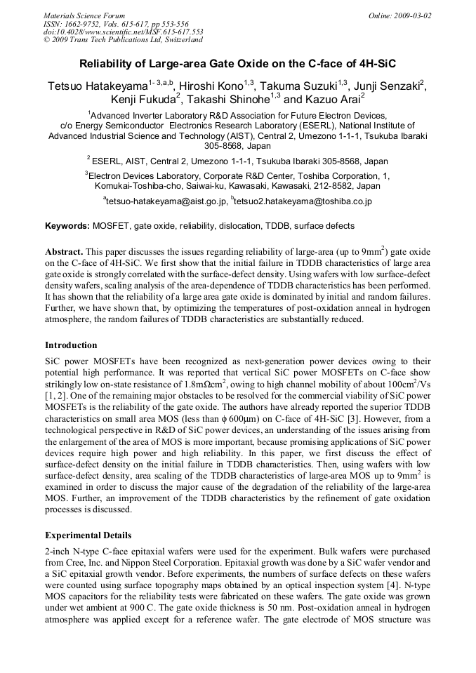 Reliability of Large-Area Gate Oxide on the C-Face of 4H-SiC ...