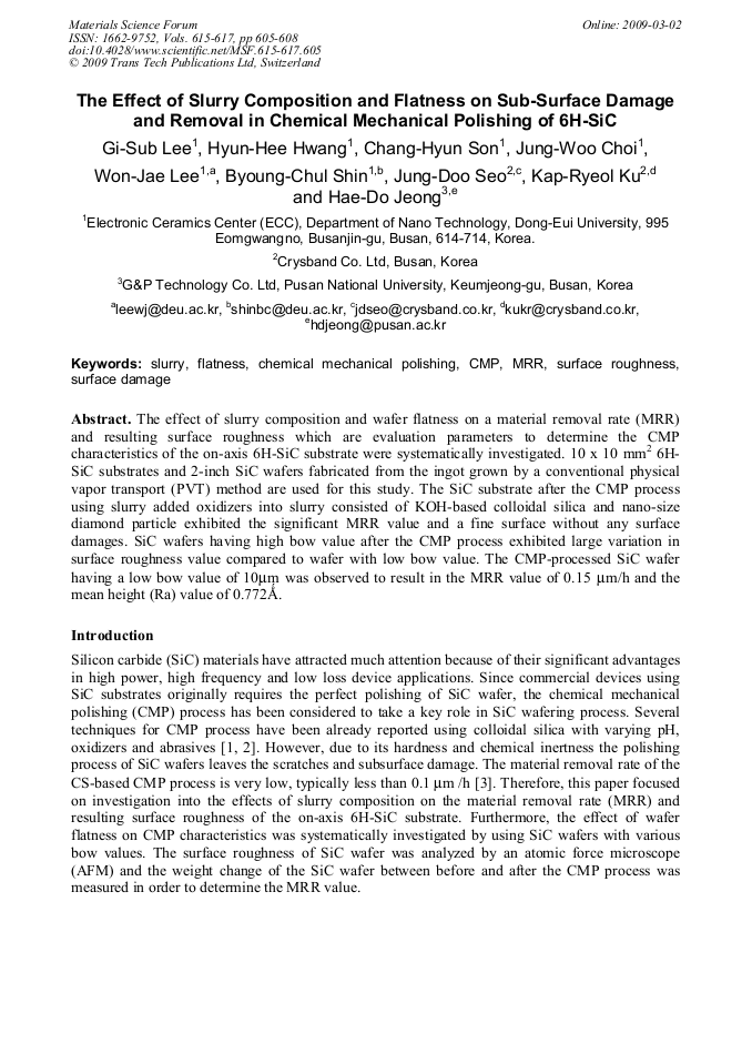 The Effect of Slurry Composition and Flatness on Sub-Surface Damage and ...