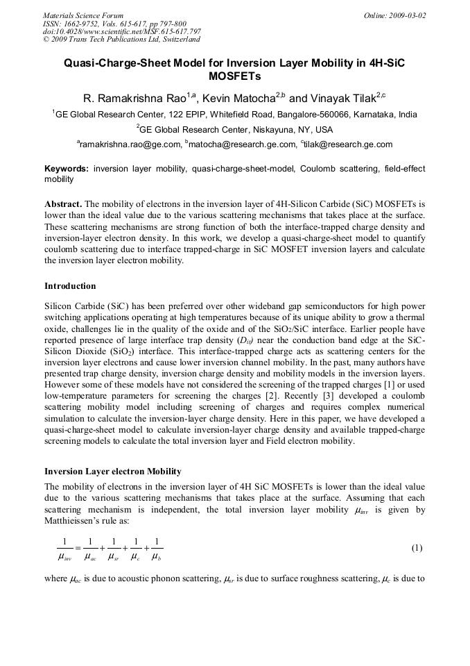 Quasi-Charge-Sheet Model for Inversion Layer Mobility in 4H-SiC MOSFETs ...