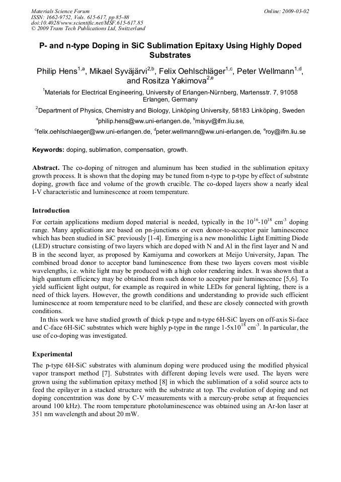 P- and n-Type Doping in SiC Sublimation Epitaxy Using Highly Doped ...