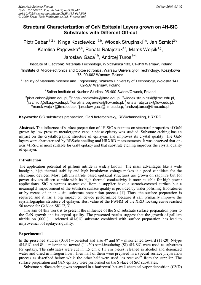 Structural Characterization of GaN Epitaxial Layers Grown on 4H-SiC ...