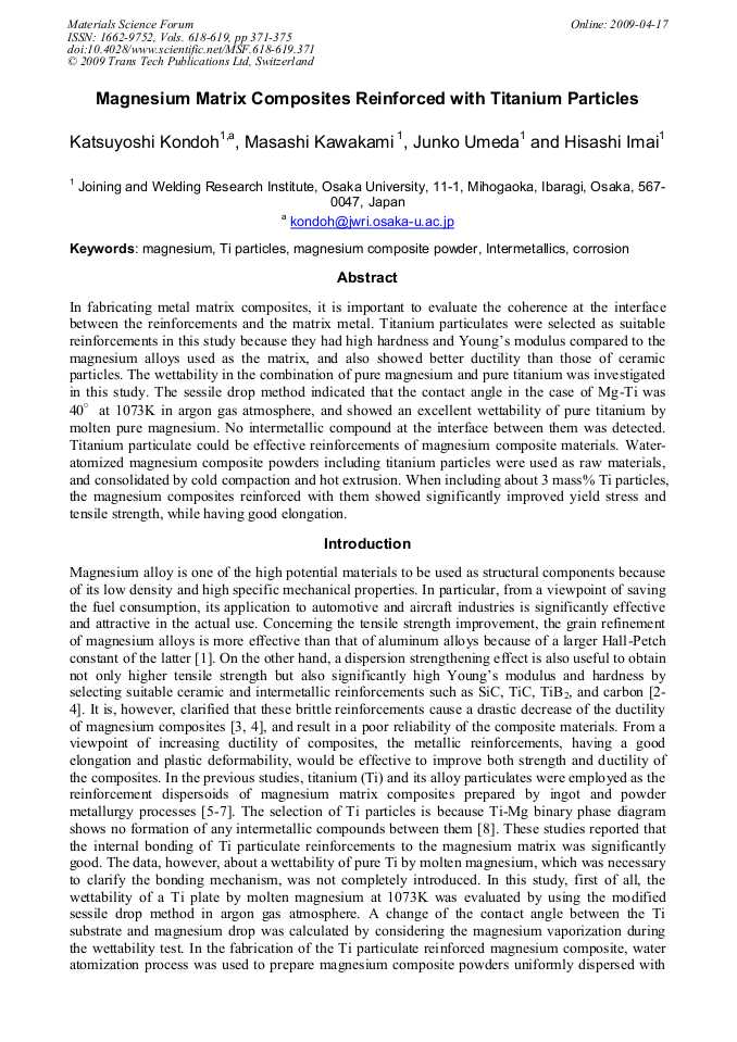 Magnesium Matrix Composites Reinforced with Titanium Particles ...