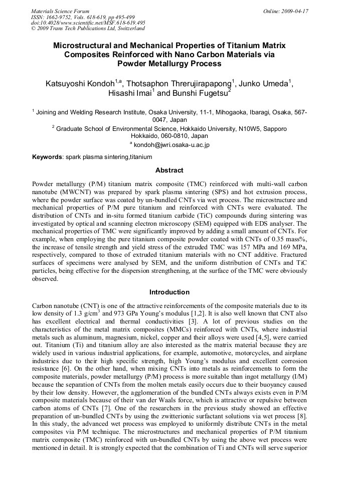 Microstructural and Mechanical Properties of Titanium Matrix Composites ...