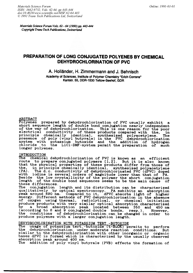 Preparation of Long Conjugated Polyenes by Chemical Dehydrochlorination ...