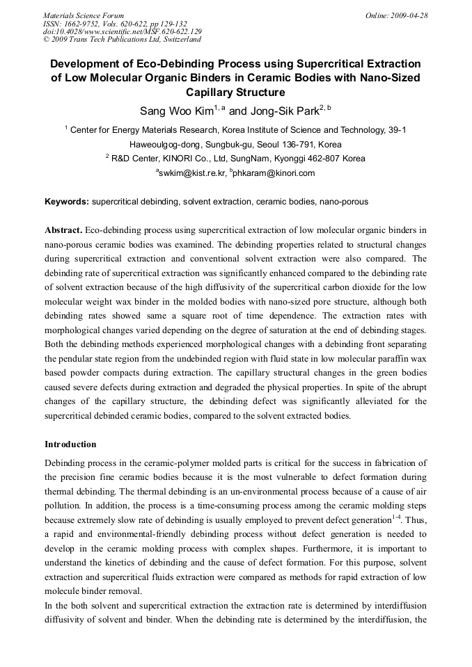 Development of Eco-Debinding Process Using Supercritical Extraction of ...