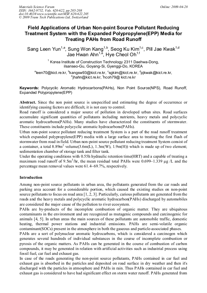 Field Applications of Urban Non-Point Source Pollutant Reducing ...